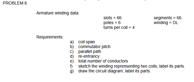 PROBLEM 8.Armature winding data:slots =66 ﻿segments | Chegg.com