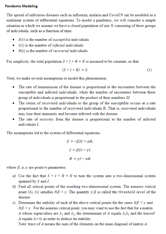 Solved Pandemic Modeling The spread of infectious diseases | Chegg.com