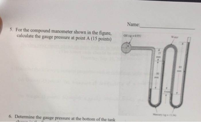 Solved Name: 5. For the compound manometer shown in the | Chegg.com