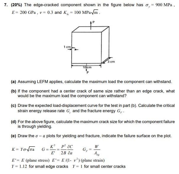 Solved 7. (20%) The edge-cracked component shown in the | Chegg.com