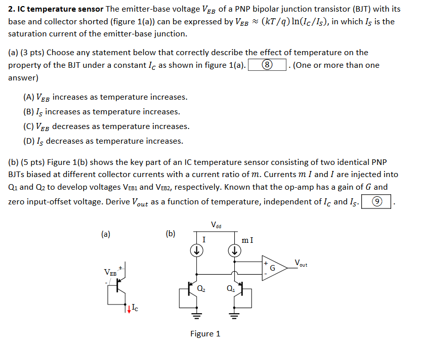 Solved 2. IC temperature sensor The emitter-base voltage VEB | Chegg.com