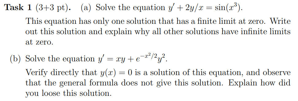 Solved Task 1 (3+3 pt). (a) Solve the equation y' + 2y/x = | Chegg.com