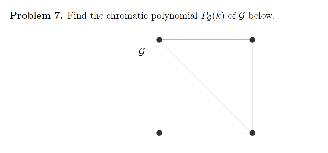 Solved Problem 7. Find the chromatic polynomial PG(k) of G | Chegg.com