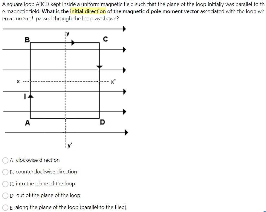 Solved A square loop ABCD kept inside a uniform magnetic | Chegg.com