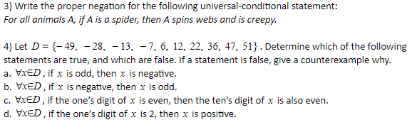 Solved 1) Is the following universal statement true or | Chegg.com