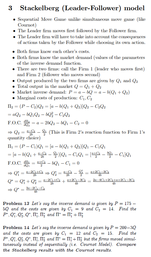 Solved 3 Stackelberg (Leader-Follower) model . Sequential | Chegg.com