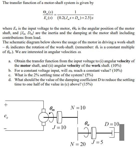 Solved The transfer function of a motor-shaft system is | Chegg.com
