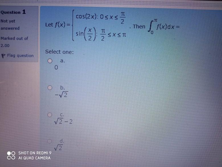 Solved Question 1 cos(2x): 0 sxs x TI 2 Not yet answered Let | Chegg.com