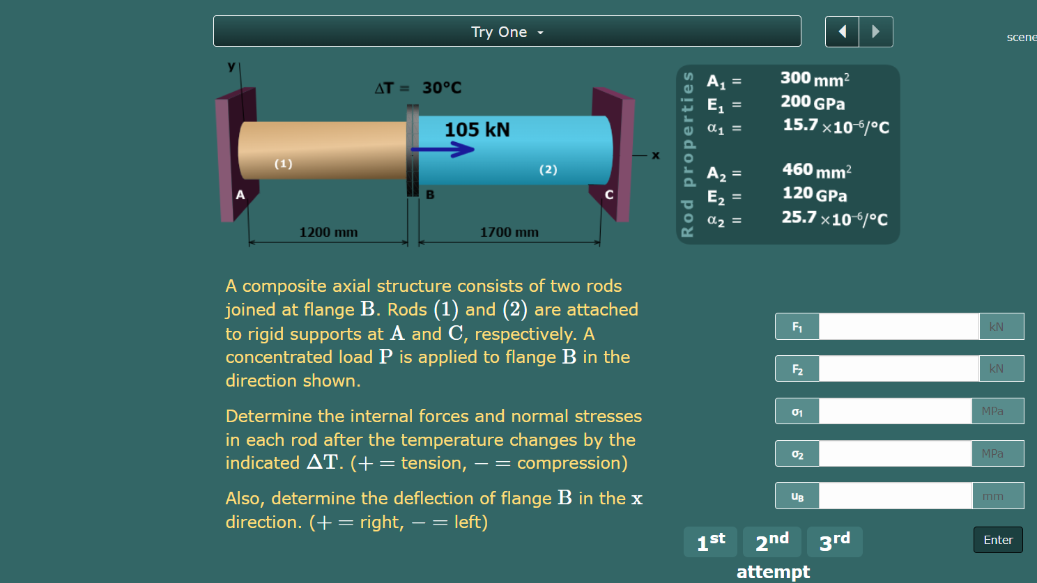 Solved Try One scene = AT = 30°C A1 E 0.1 = = 300 mm? 200 | Chegg.com