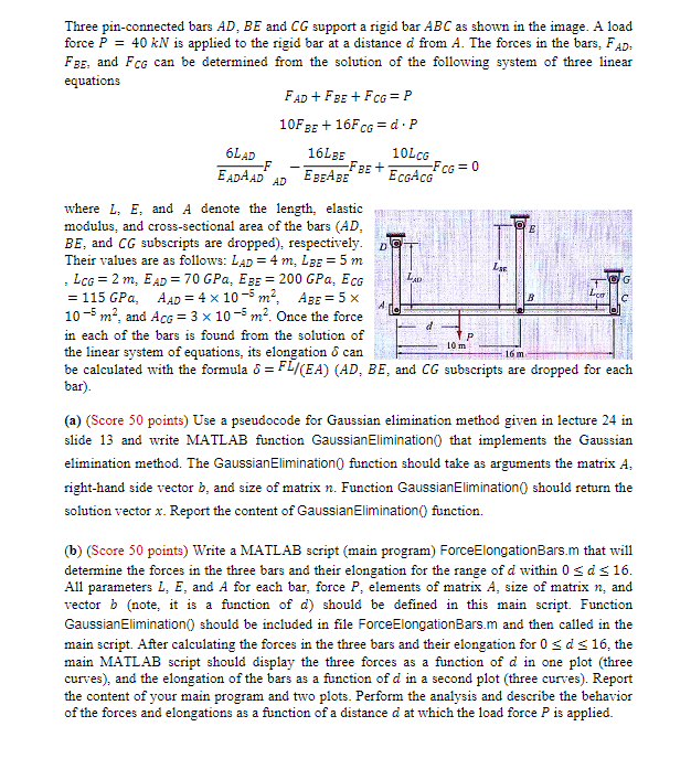 Solved Three pin-connected bars AD,BE and CG support a rigid | Chegg.com