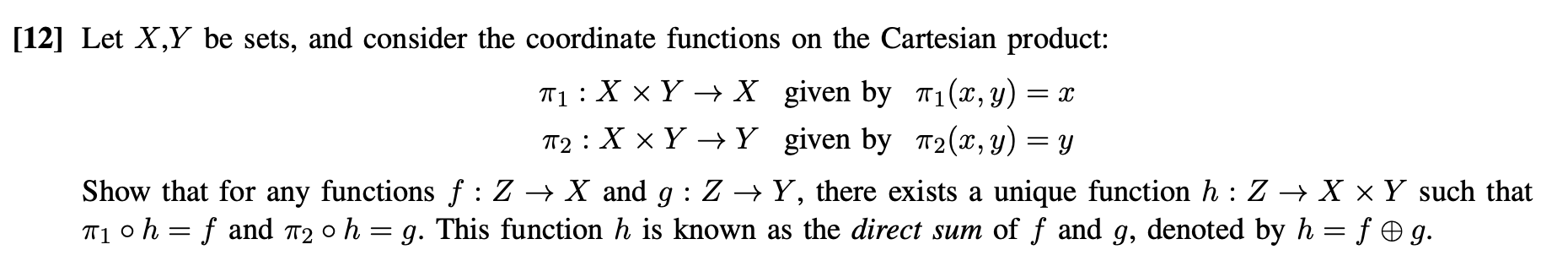 Solved =X [12] Let X,Y be sets, and consider the coordinate | Chegg.com