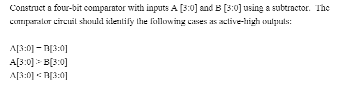 Solved Construct a four-bit comparator with inputs A [3:0) | Chegg.com