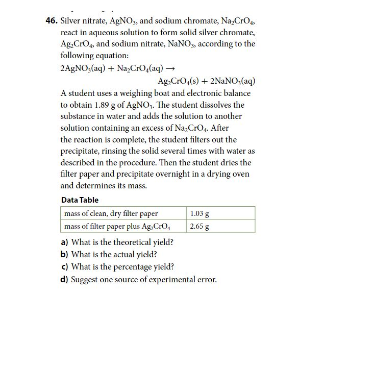 Solved 46. Silver nitrate, AgNO3, and sodium chromate, | Chegg.com