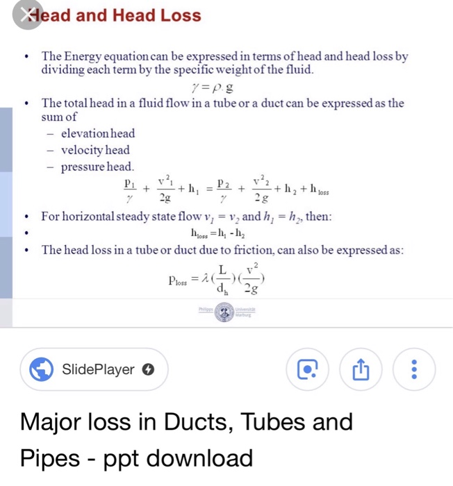Write an equation for head loss for the three cases | Chegg.com