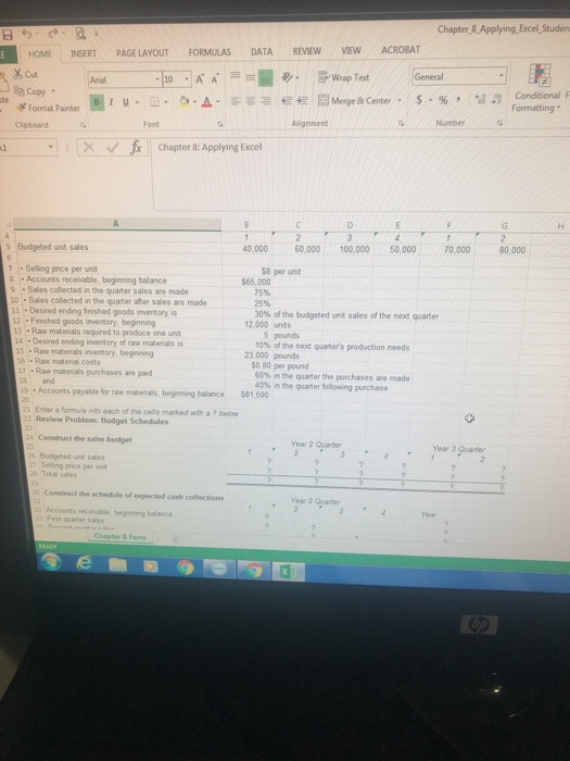 Solved Chapter 8 Applying Excel Studen ACROBAT FORMULAS | Chegg.com
