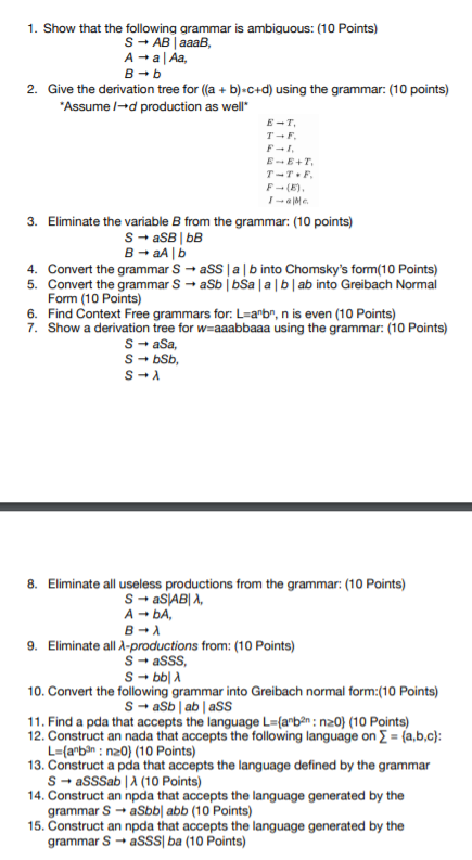 Solved 1. Show that the following grammar is ambiguous: (10 | Chegg.com