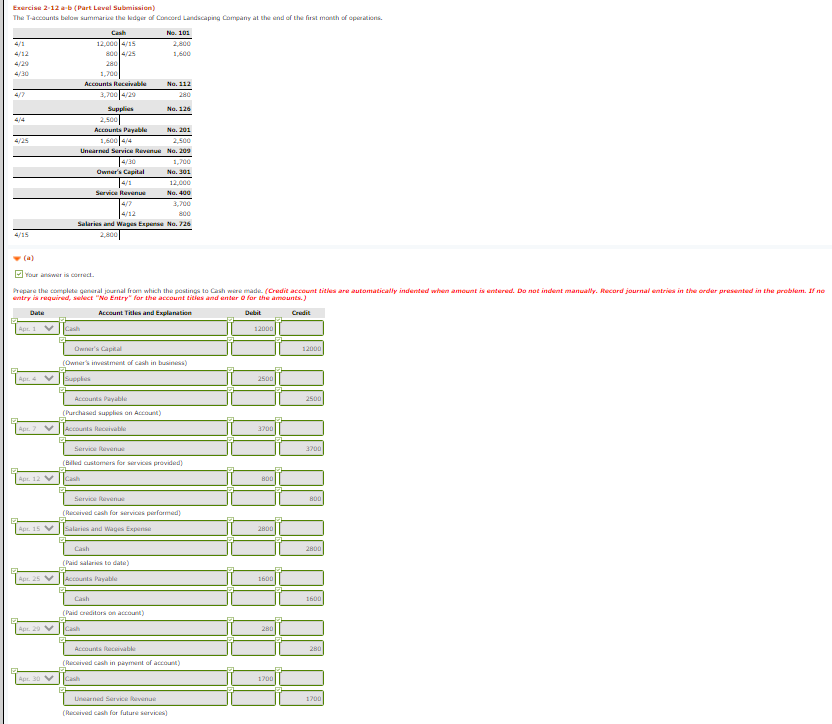 Solved No. 103 Exercise 2-12 - (Part Level Submission) The | Chegg.com