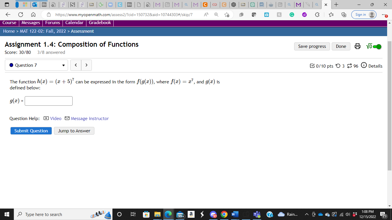 Solved The function h(x)=(x+5)7 can be expressed in the form | Chegg.com