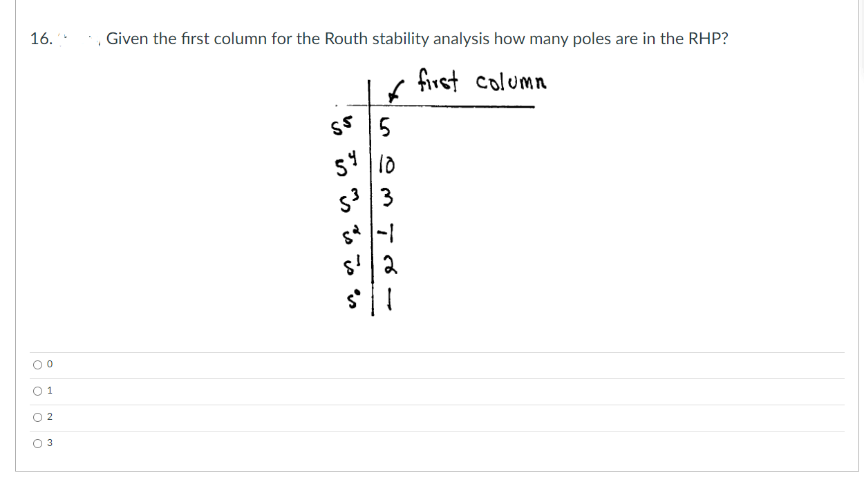 Solved 16. ' . Given the first column for the Routh | Chegg.com