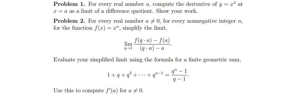 Solved Problem 1. For every real number a, compute the | Chegg.com