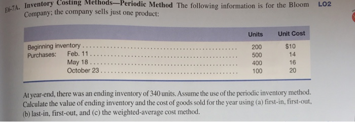 Solved E-7A Inventory Costing Methods-Periodic Method The | Chegg.com