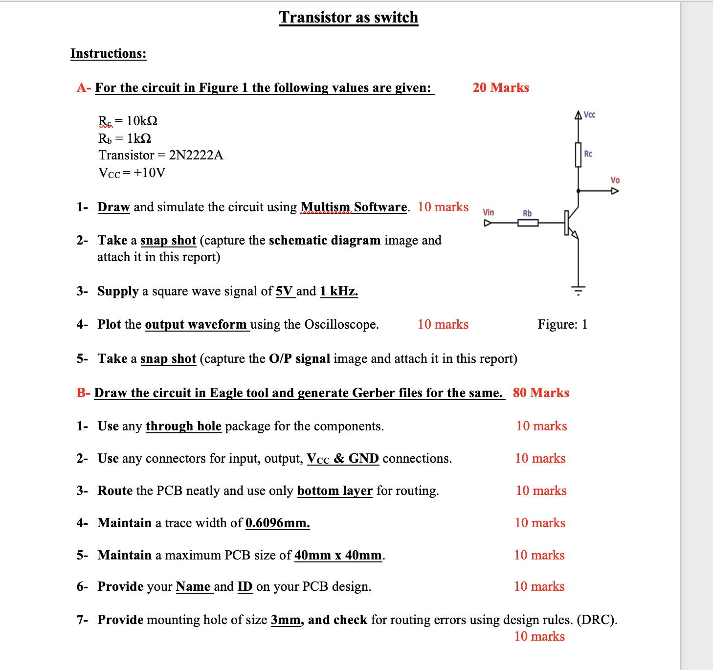 Solved Transistor as switch Instructions: A- For the circuit | Chegg.com