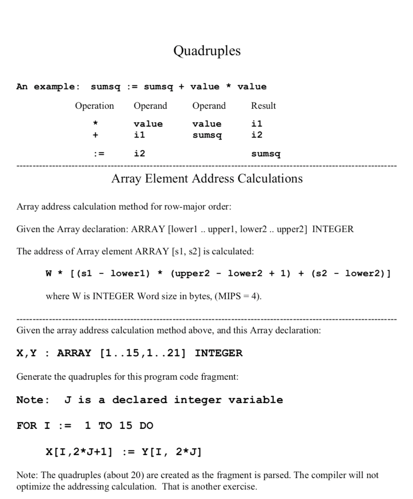 Solved Quadruples An example: sumsq sumsq + value * value | Chegg.com