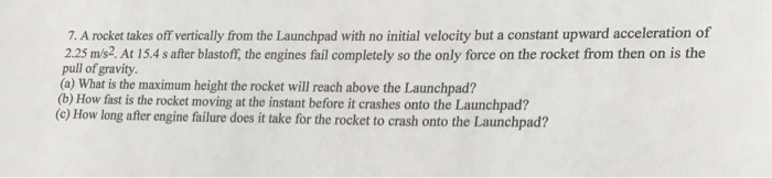 Solved 7. A rocket takes off vertically from the Launchpad | Chegg.com