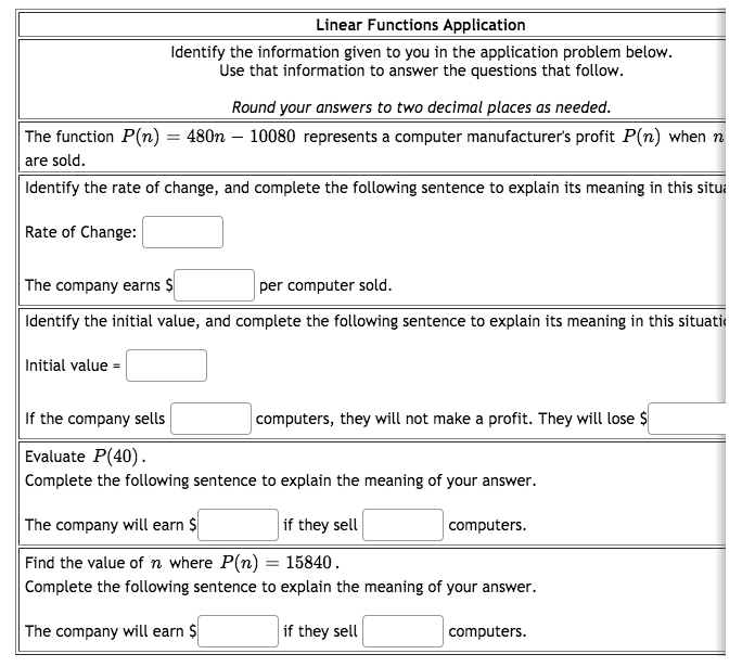 Solved Linear Functions Application Identify the information | Chegg.com