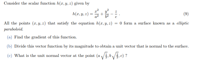 Solved Consider the scalar function h(r, y, z) given by All | Chegg.com