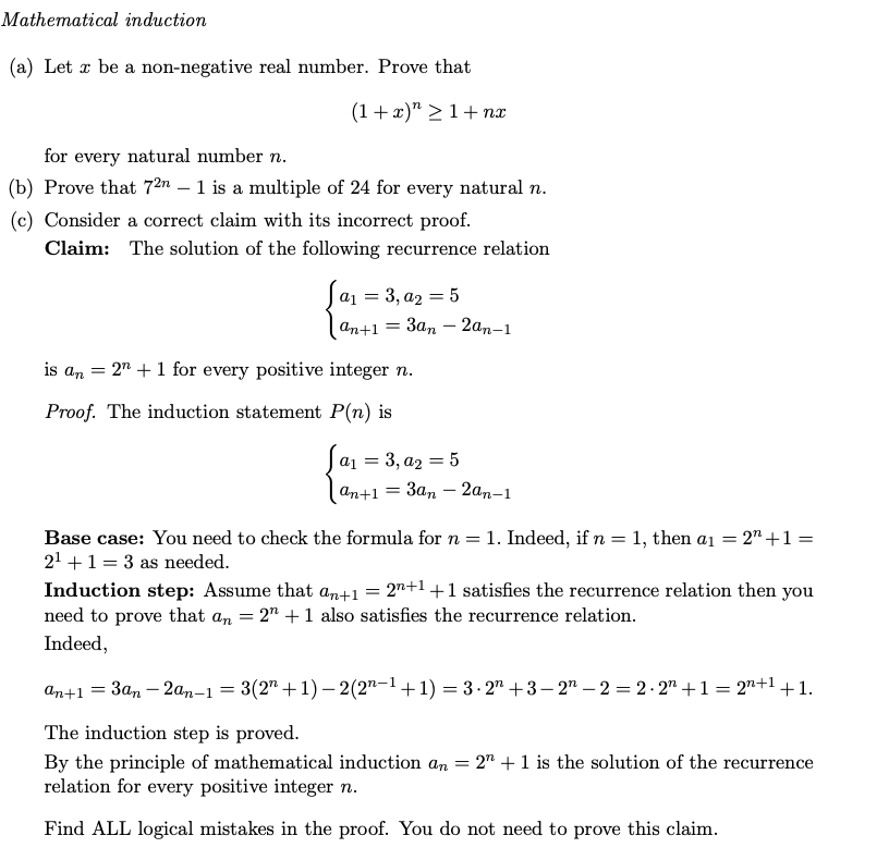Solved Mathematical induction (a) Let be a non-negative real | Chegg.com