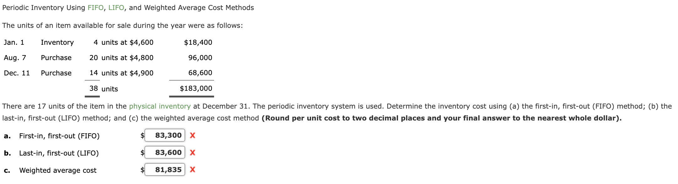 Solved Periodic Inventory Using FIFO, LIFO, and Weighted | Chegg.com