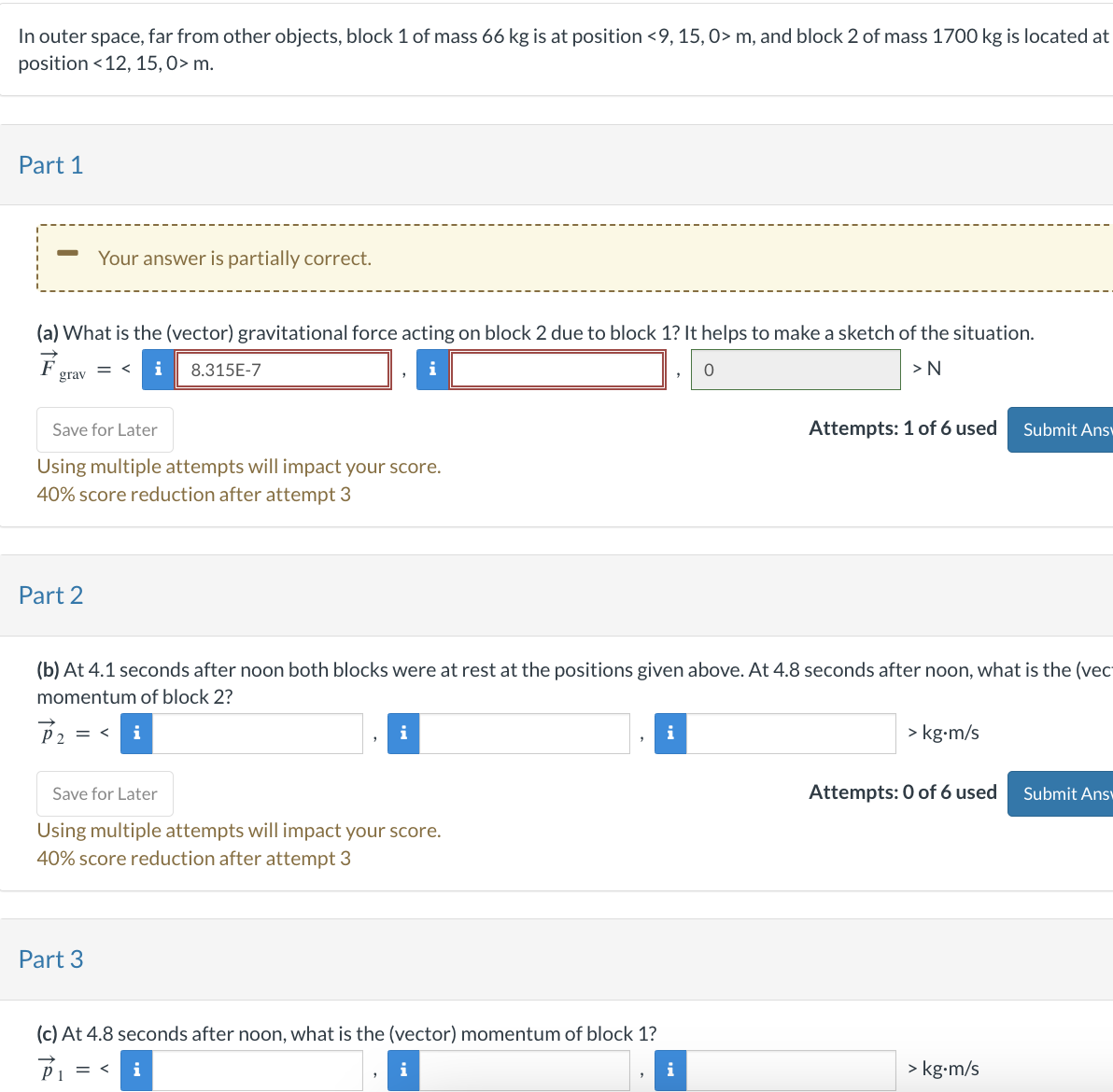 Solved In outer space, far from other objects, block 1 of | Chegg.com
