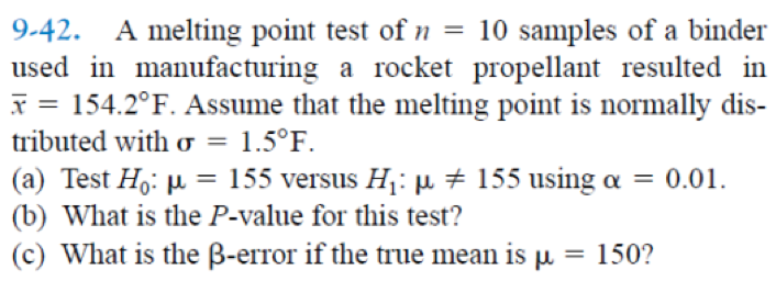 Solved 9-42. A melting point test of n=10 samples of a | Chegg.com
