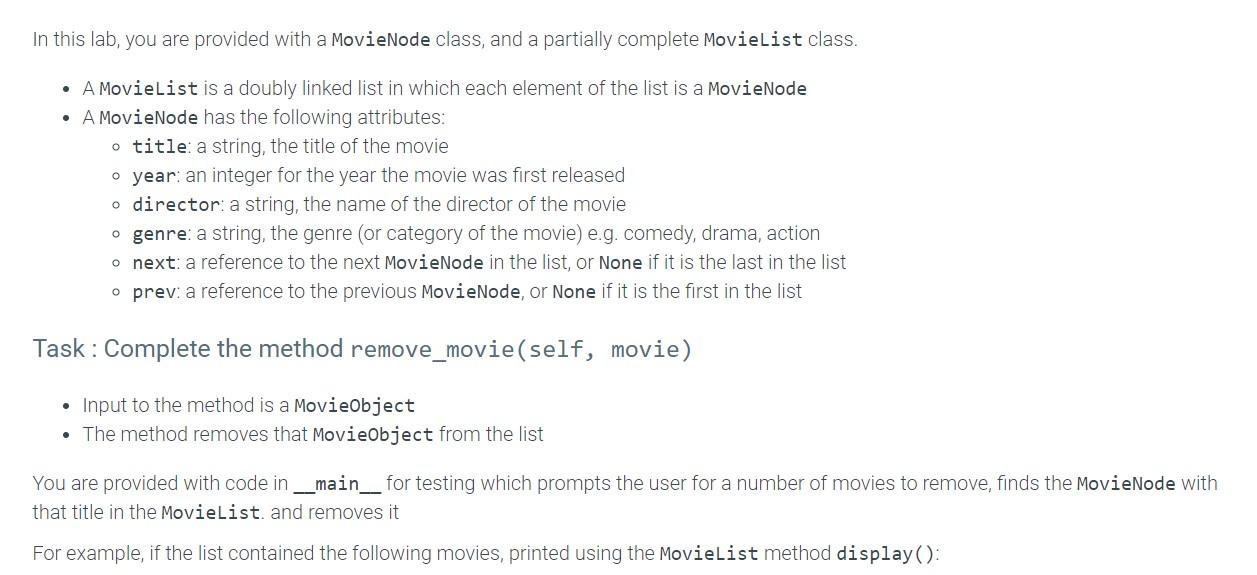 Solved In this lab, you are provided with a MovieNode class, | Chegg.com