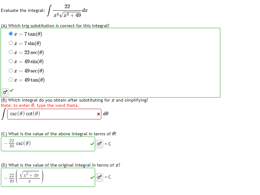 Solved Evaluate the integral: ∫x2x2+4922dx (A) Which trig | Chegg.com