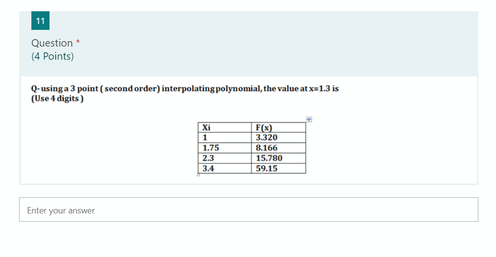 Solved 11 Question * (4 Points) Q-using a 3 point( second | Chegg.com