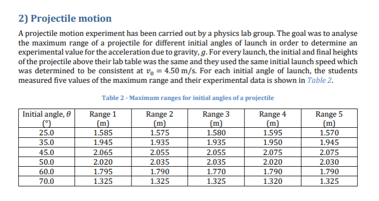Solved 2) Projectile motion A projectile motion experiment | Chegg.com