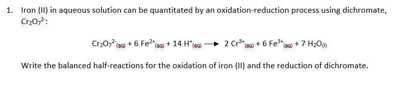 Solved Iron (II) in aqueous solution can be quantitated by | Chegg.com