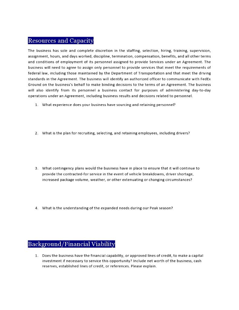 Solved FEDEX Request for Information(RFI) Safety Commitment | Chegg.com