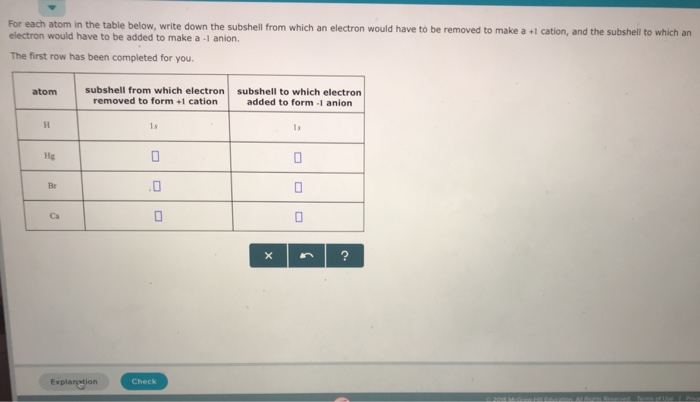 Solved For each atom in the table below, write down the | Chegg.com