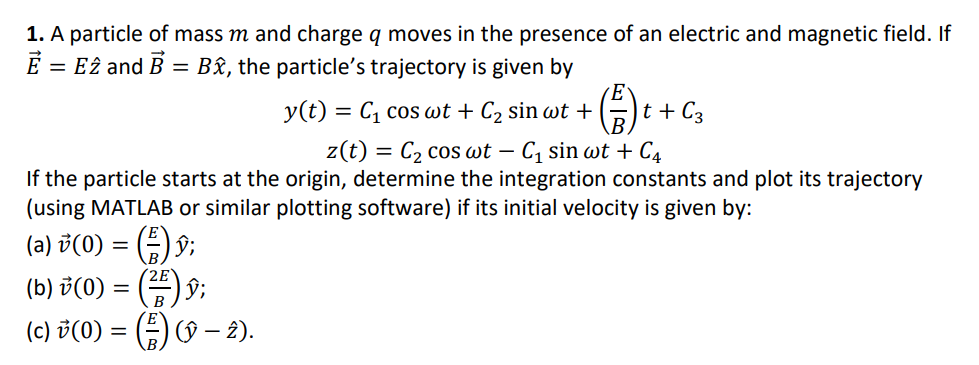 Solved = = 1. A particle of mass m and charge q moves in the | Chegg.com