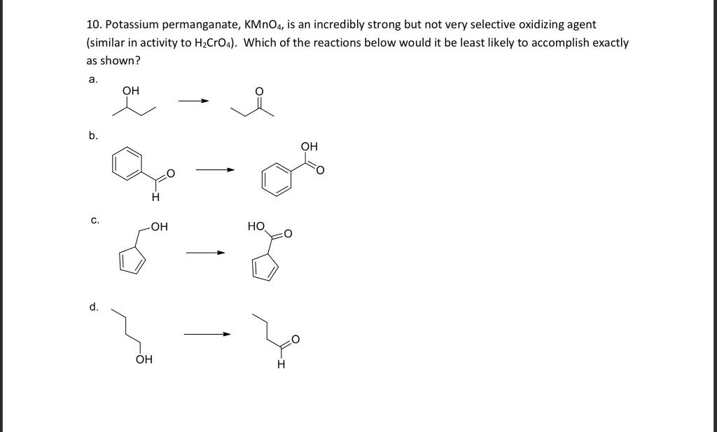 Solved 10. Potassium permanganate, KMnO4, is an incredibly | Chegg.com