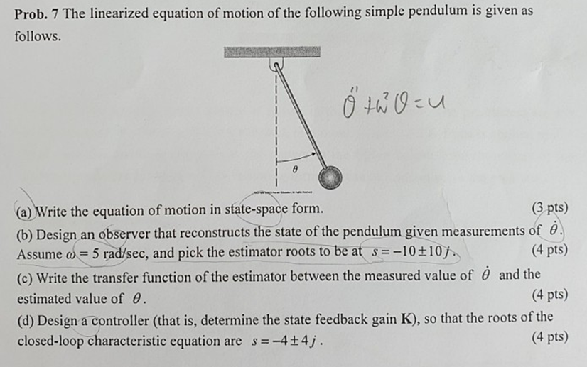 Solved Prob. 7 The linearized equation of motion of the | Chegg.com