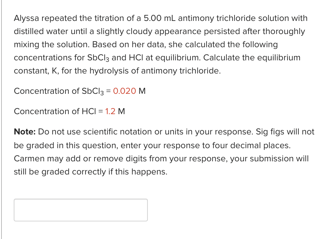 Alyssa repeated the titration of a 5.00 mL antimony | Chegg.com