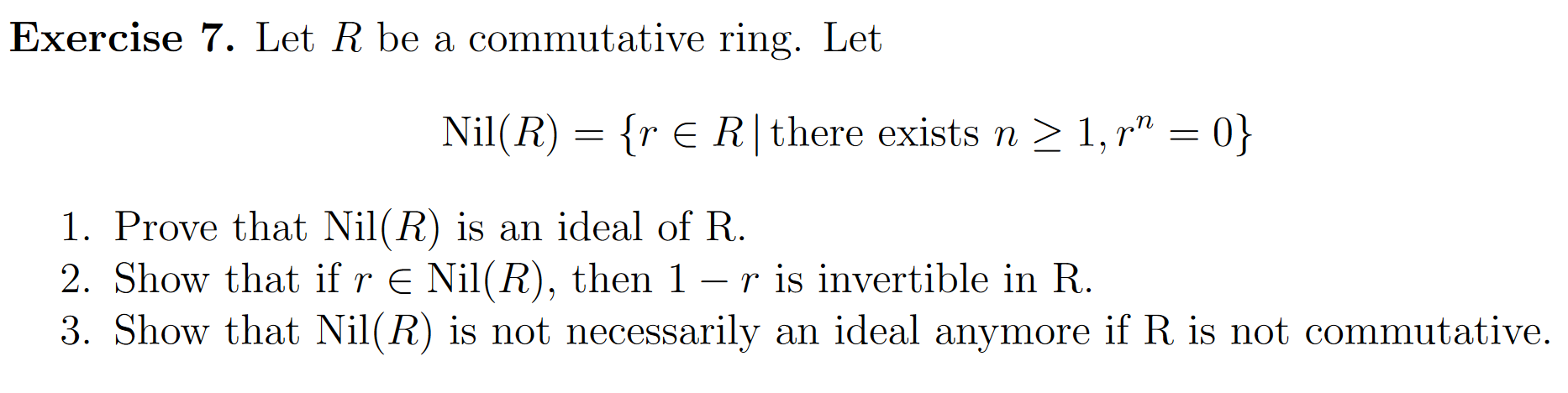 Solved Exercise 7. Let R be a commutative ring. Let | Chegg.com