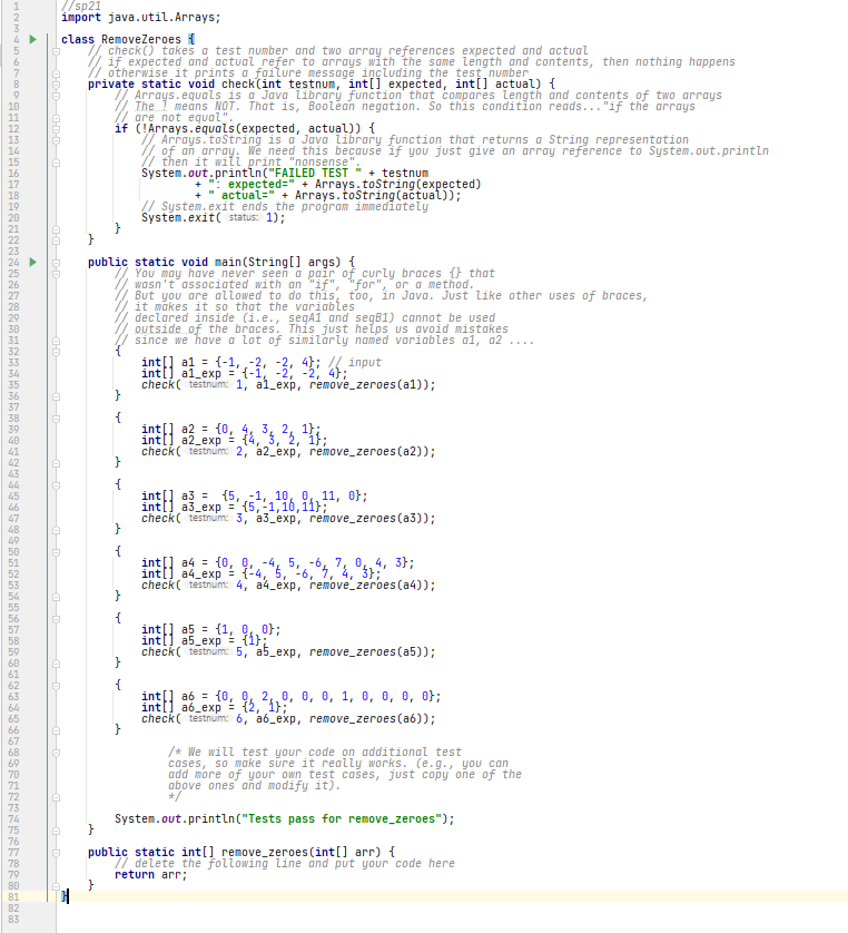 Solved Write a method remove_zeroes that takes an array as | Chegg.com