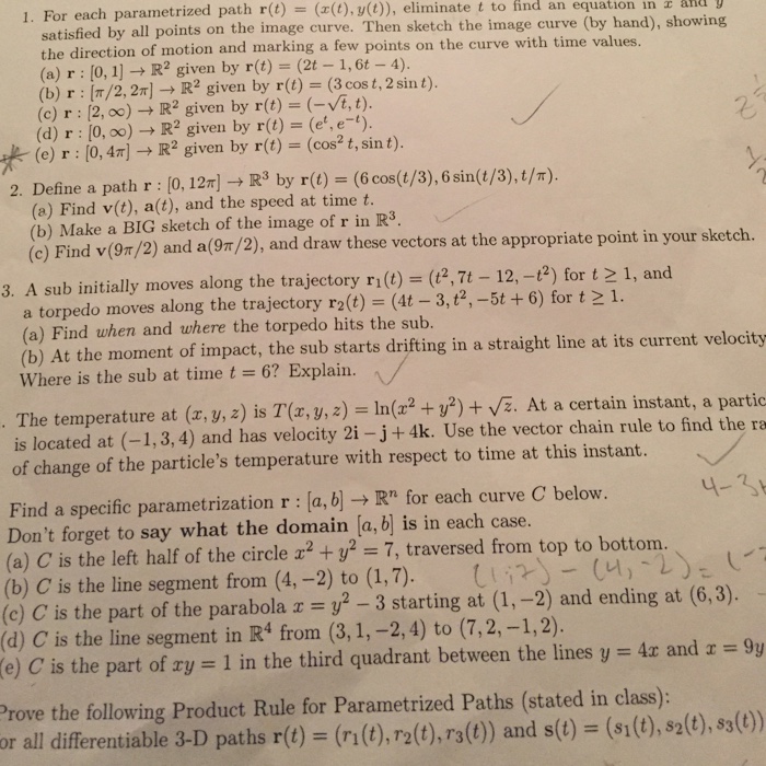 Solved 1. For each parametrized path r(t)-(x(t), y(t)), | Chegg.com