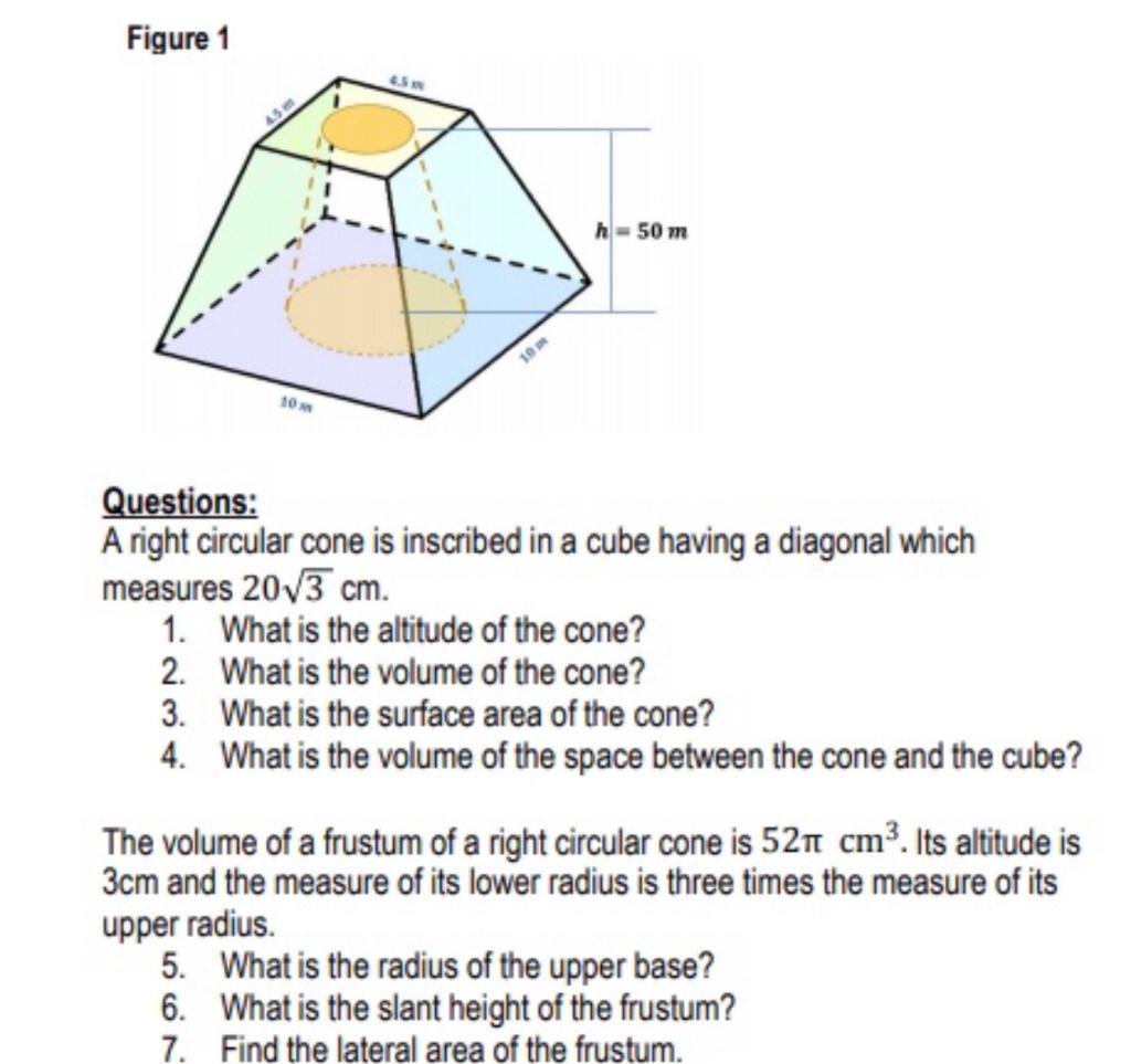 Solved Figure 1 45 h 50 m 19 Questions: A right circular | Chegg.com