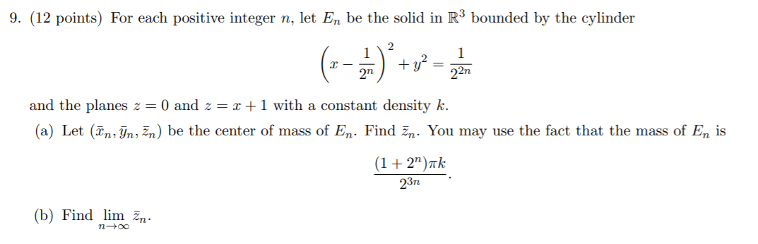 Solved 9. (12 points) For each positive integer n, let En be | Chegg.com
